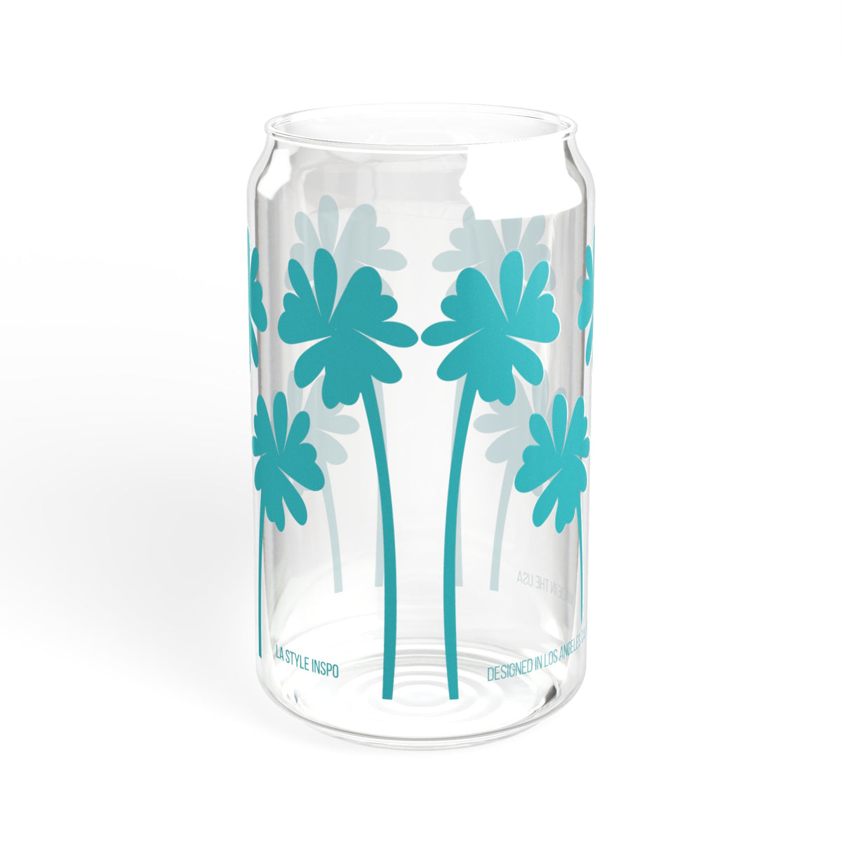 Sipper Glass with Lid Art Palm Tree Print in Blue Water 16oz – La Style ...